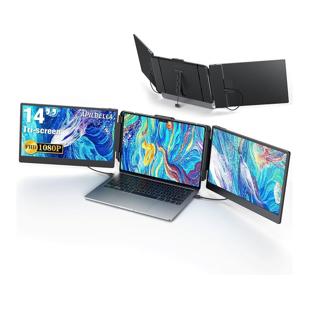 S6 Triple Screen Laptop Screen Extender – 14" FHD Dual-Side Display ...